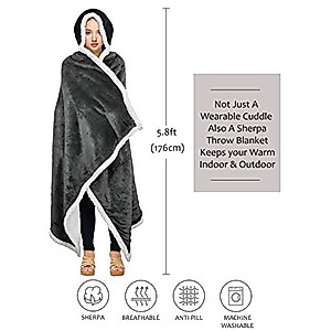 Tirrinia Sherpa Hooded Blanket Wearable Cuddle Throw Warm Cozy Sherpa Lining 47’x73’/ Sherpa Throw Blanket/
