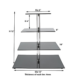 SinoAcrylic 4 Tier Square Cupcake Stand With Fantastic Plate - Dessert Display Holders - Black Stacked Party Cupcake Tree - Tiered Cake Stand - Cupcake Tower for Parties Birthday