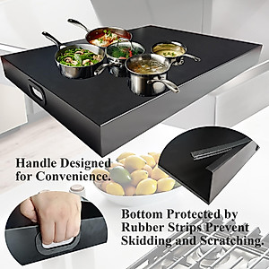 Stainless Steel Gas Stove Top Cover, Noodle Board Cooktop Cover, Kitchen Organizer for Gas and Electric Stove Range Expanding Kitchen Space, Large Size 30"x 22"x3", Black