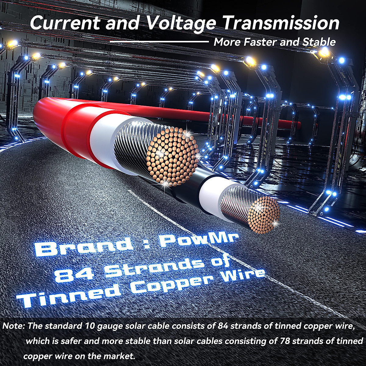 PowMr Solar Panel Wire 98FT Black 10AWG (6mm²) Tinned Copper Wire, PV Wire Solar Extension Cable, Solar Panel Cable for Solar Panel Automotive RV Boat Marine Outdoor,10AWG 98Ft Black