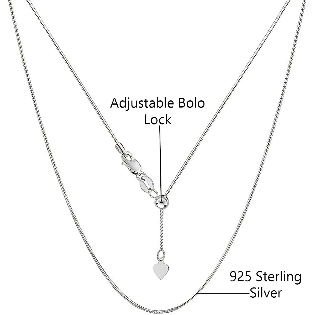 Savlano 925 Sterling Silver Italian 1.5mm Solid Snake Adjustable Bolo 14-24 Inch Chain Necklace For Women - Made in Italy Comes With a Gift Box (White)