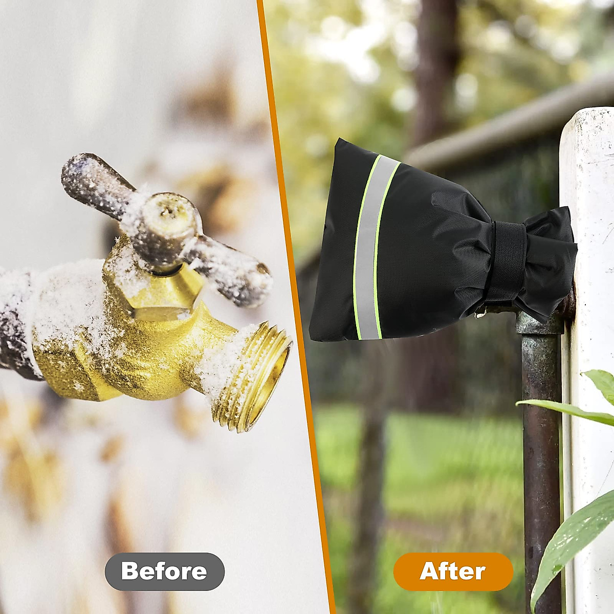 RASIEYA Outdoor Faucet Covers for Winter, 6.7” W x 8.6” H, Outside Water Faucet Winter Covers, Thickened Insulated Cover for Outside Faucet with Reflective Strip, 2 Pack Black