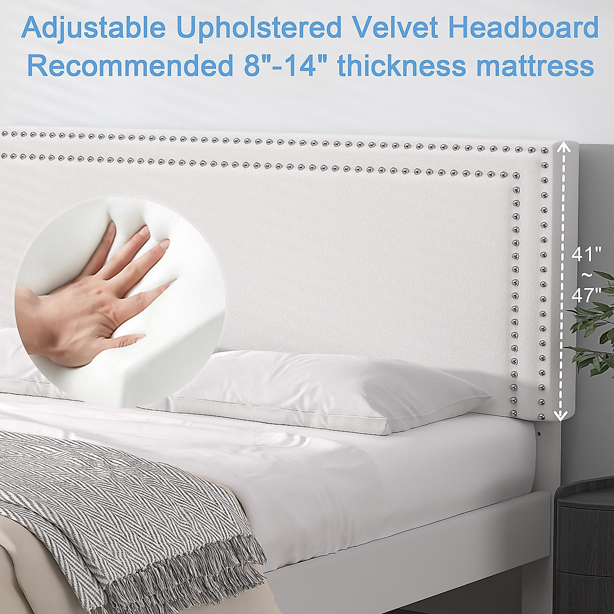 VECELO Queen Size Platform Bed Frame with Height Adjustable Upholstered Headboard, Modern Mattress Foundation,Strong Wood Slat Support, No Box Spring Needed, Easy Assembly