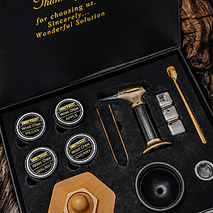 Cocktail Smoker Kit with Torch – 8 Flavors Wood Chips – Bourbon, Whiskey Smoking Infuser Kit, Old Fashioned Drink Smoker Set, Smokeshow Bourbon Craft, Birthday Gifts for Men, Dad (Without Butane)