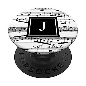 Music Monogram J Musical Letter J initial black personalized PopSockets PopGrip: Swappable Grip for Phones & Tablets
