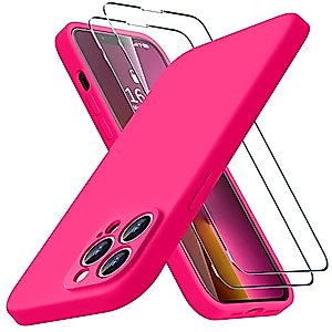 BossKiss Compatible with iPhone 13 Pro Max Case, Premium Liquid Silicone Case [Velvety Touch] [2 Pcs 9H Tempered Glass Screen Protector], Camera All-Round Protection Shockproof Kit Case, Hot Pink