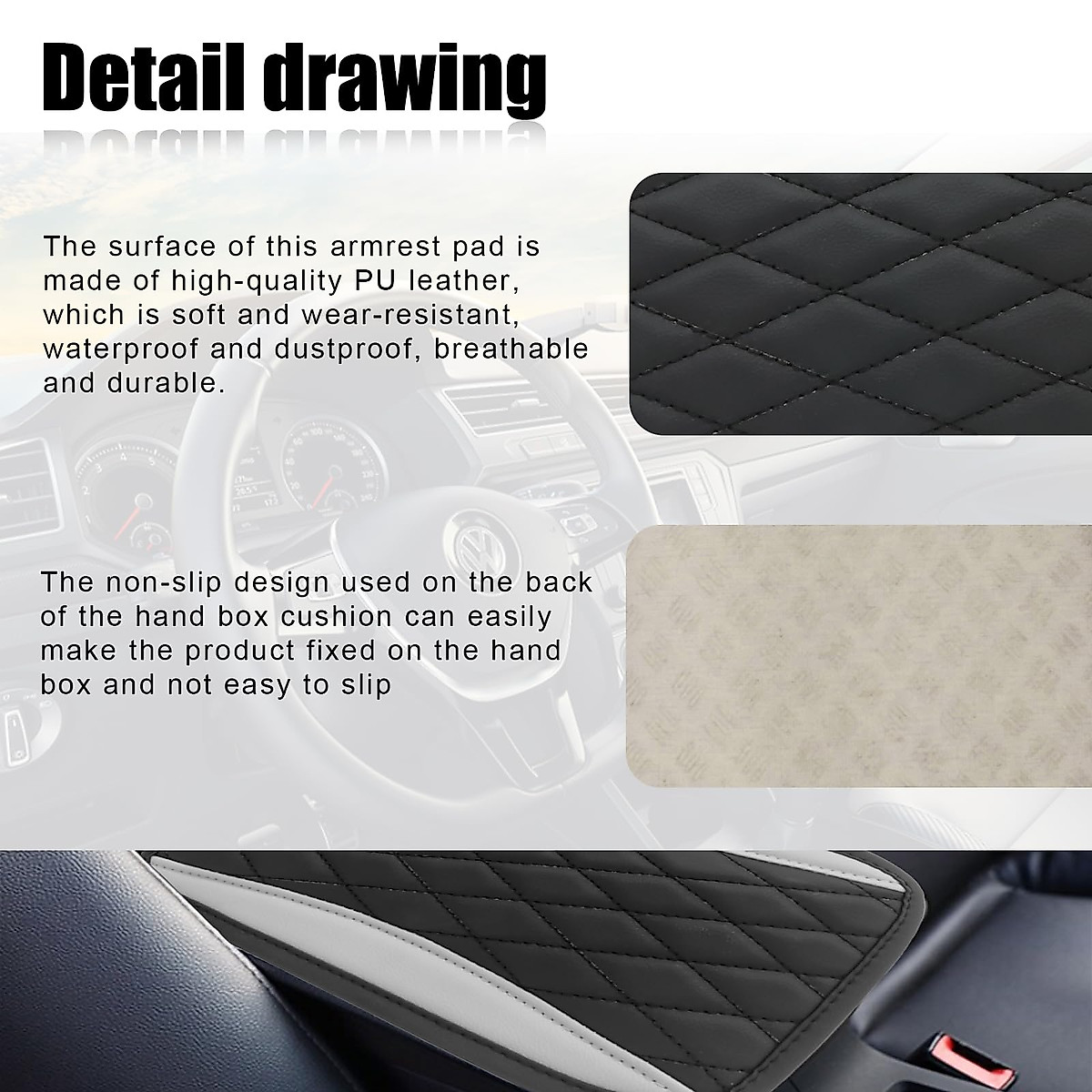 Car Center Console Cushion Pad Accessories Interior Protection Universal Leather Waterproof and Anti-scratch Armrest Seat Box Cover Profector for Most Car SUV Vehicle (Grey)
