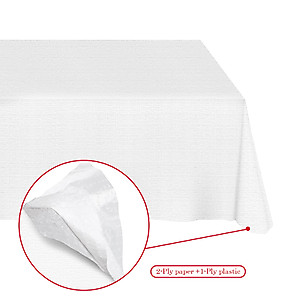 NEWOOK White Paper Tablecloths Disposable for Rectangle Tables 12 Pack,3 Ply Paper & Plastic Quality Table Cloth for Parties,54 x 108 Inch Birthday Table Cover Outdoor Wedding Banquet Tablecover