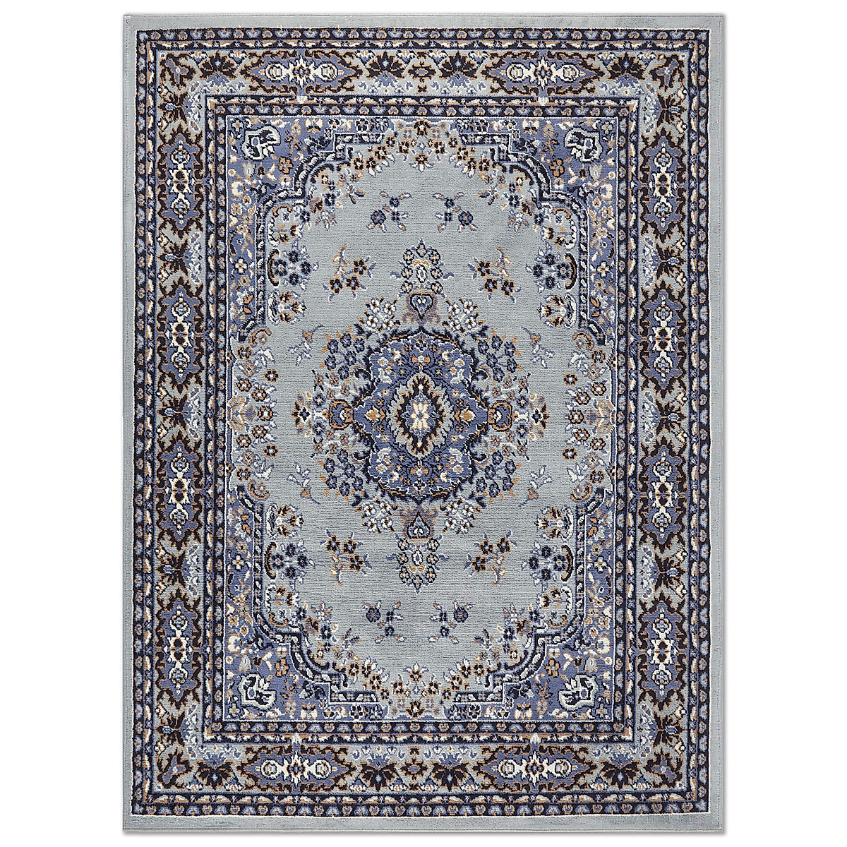 Home Dynamix Premium Sakarya Traditional Medallion Border Area Rug, Silver, 3'7"x5'2" Rectangle