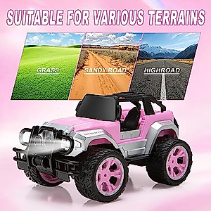 Carox Remote Control Car for Girls, 160 mins Pink RC Car with Doll and Sticker, 1:16 Scale RC Convertible Truck with Rechargeable Batteries, Birthday for Ages 4-12 Years Girls