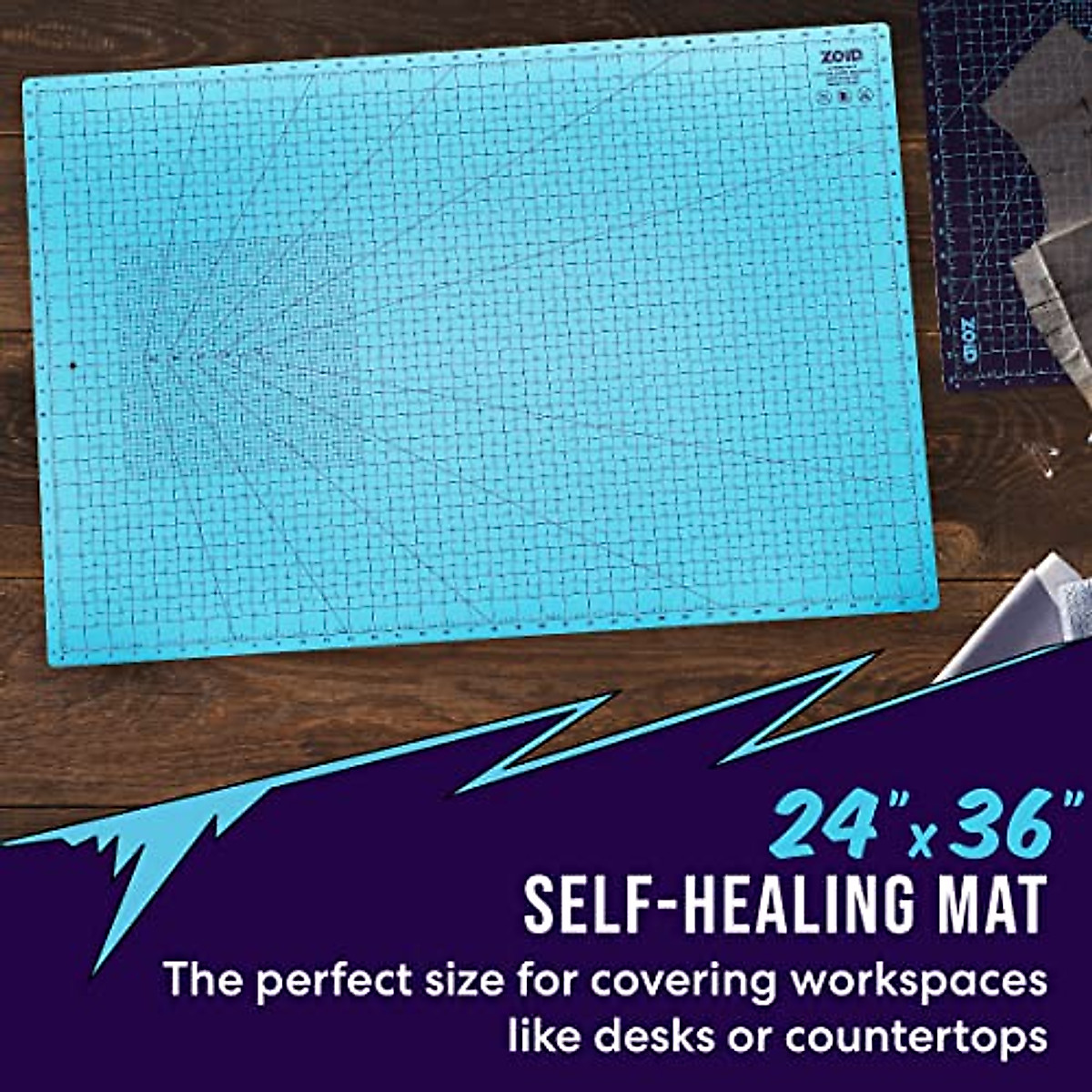 Zoid 18" x 24" Self-Healing Cutting Mat, PVC Grid Mat, Crafting and Sewing Mat for Multiple Projects, Arts and Crafts, Silhouette Cutting, Cyan/Purple BP