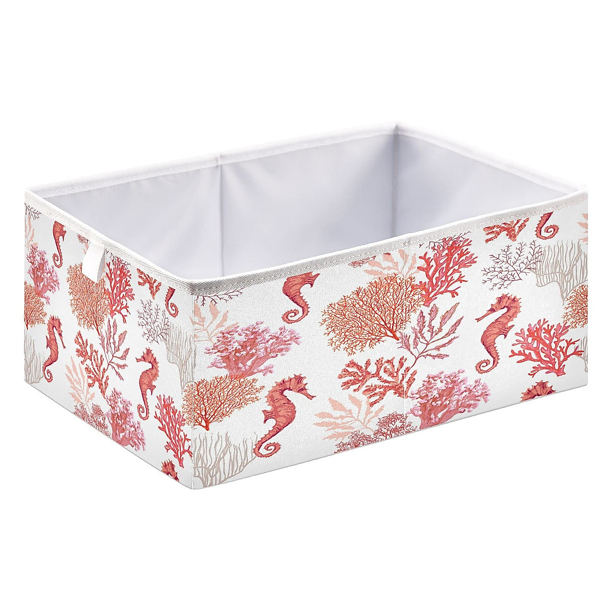 Kigai Coral Seahorse Storage Bins Cube Foldable Storage Baskets Bin Waterproof Home Organizer with Handles Basket for Toy Nursery Blanket Clothes, 11x11x11 Inch