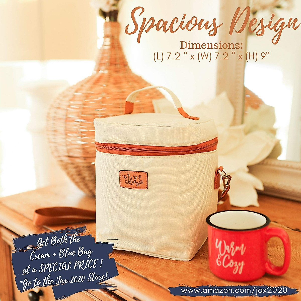 Jax 2020 Breastmilk Cooler Bag - Breastmilk Storage Container for 6 Tall Bottles or Breastmilk Storage Bags - Keeps Breast Milk Storing Bags or Formula Cold - Shoulder Bag, Mesh Pocket for Ice Pack