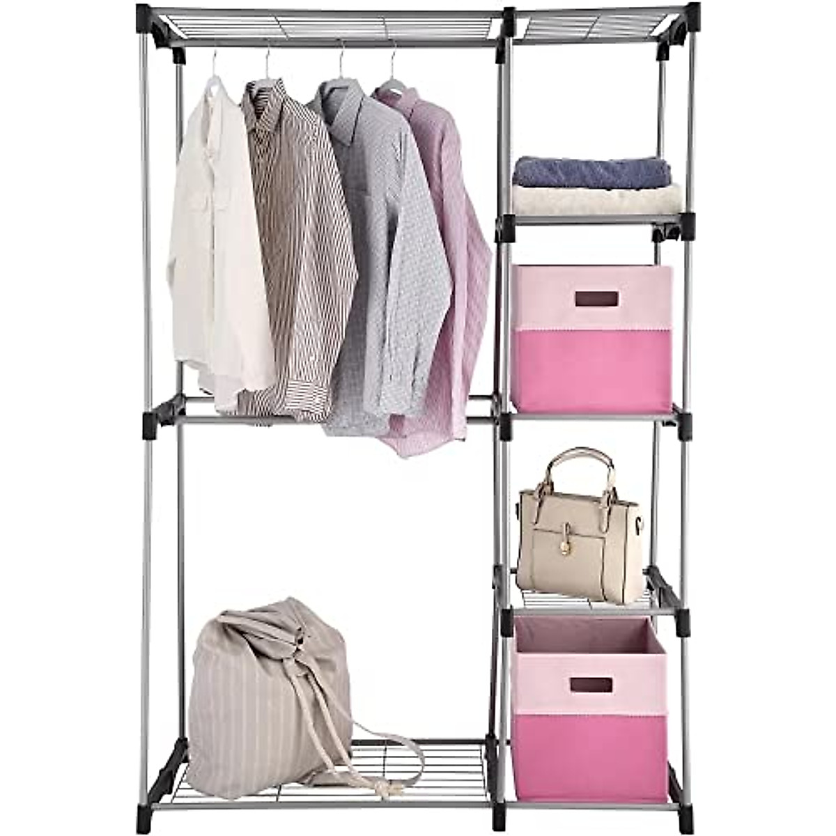 FLOYINM Wardrobe Steel Tube Cloth Wardrobe Clothes Storage Wire Shelf Closet Organizer 2-Tier Easy to Assemble