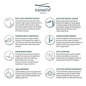 Transolid T3630-PC Sloane Pull-Down Kitchen Faucet, Polished Chrome