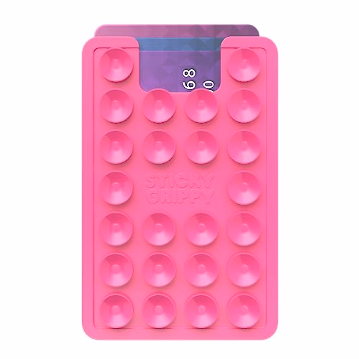 StickyGrippy Suction Phone Card Holder Mount, Phone Wallet, Silicon Adhesive Phone Accessory for iPhone and Android, Hands-Free Mirror Shower Phone Holder, TikTok Videos and Selfies (Pink)