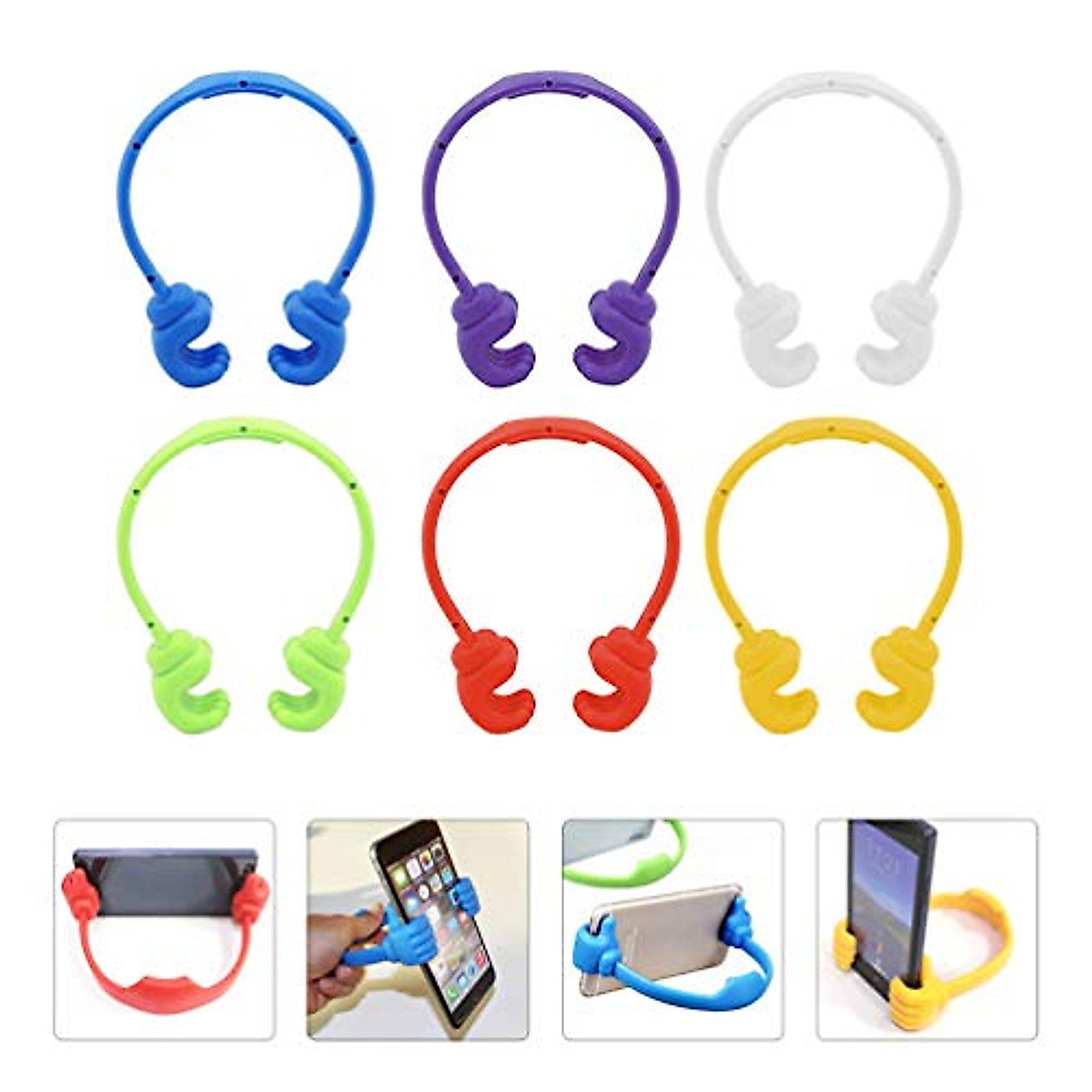 Zerodeko 6pcs Thumbs Up Cell Phone Stands Mobile Phones Stand with Hand Holder for Desk Office Desktop Tablet Cellphone Thumb Holder Adjustable Flexible Hard Plastic