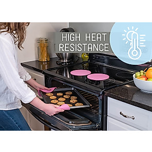 NAT & Jules Honeycomb Pattern 7 inch Silicone Round Kitchen Hot Pad Trivets Set of 4, Pink