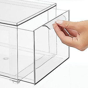 mDesign Plastic Stackable Bathroom Storage Organizer Bin with Pull Out Drawer for Cabinet, Vanity, Shelf, Cupboard, Cabinet, or Closet Organization - Lumiere Collection - 8 Pack - Clear