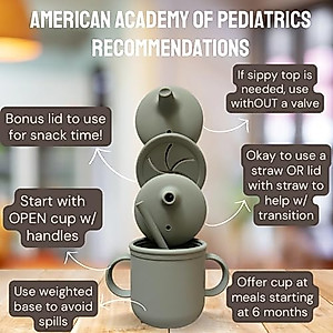 Silleebee Silicone 5-in-1 Toddler Open Training Cup | 3 Interchangeable Lids with Straw and Handles | Sippy and Snack Option for Babies | Infant 6 mos+