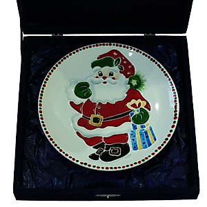Anka Handcrafts - Christmas Home Decors – Santa with Gifts - Handmade & Handpainted Ceramic Plates with Unique Embossed Surface – w Navy Int. Velvet Case – Christmas for Homes 781