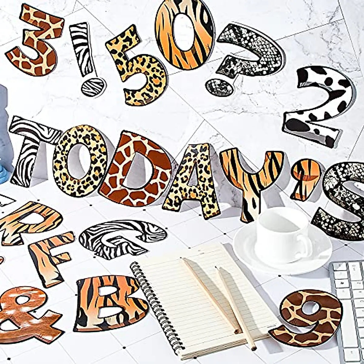 Animal Prints Letters Cutout Animal Letter and Number Accents Animal Texture Letters Wall Decors with 60 Glue Point Dots for Kids Nursery School Classroom (40 Sheets)