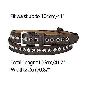 Allegra K Women Grommet PU Leather Belt Metal Pin Buckle Skinny Plus Size Waist Belts for Jeans Dress Fit waist up to 104cm/41 Coffee