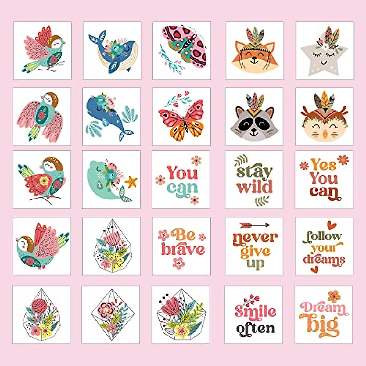 Kids Temporary Tattoos - Made in Europe Hypoallergenic, Pre-Cut, 50 Pcs Original Kid Tattoos, Designs with Sea World, Butterflies, Flowers, Motivational Words - Gift Tattoos for Boys and Girls