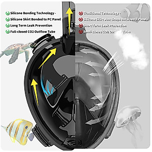 SABRE COVE R10 Full Face Snorkel Mask Adults, Snorkeling Mask Gear for Adults&Kids, Fully Enclosed CO2 Outflow, Silicone Bonding Anti-Leak&Fog, Buckle Folding for Portability-L/XL BlackSemiTransparent