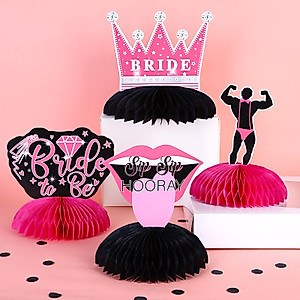 Bachelorette Honeycomb Centerpieces, Black Rose Funny Bachelorette Party Decorations for Naughty Bridal Shower - Bride to Be Table Toppers for Women Bachelor Party Supplies