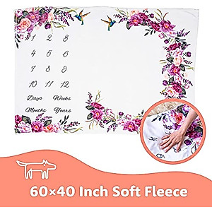 Bliss n' Baby Monthly Milestone Blanket for Baby Girl - Perfect Baby Age Blanket with Growth Chart Blanket - New Moms Set, Wrinkle Free, Washable, Dryable Headband- 60"x40"