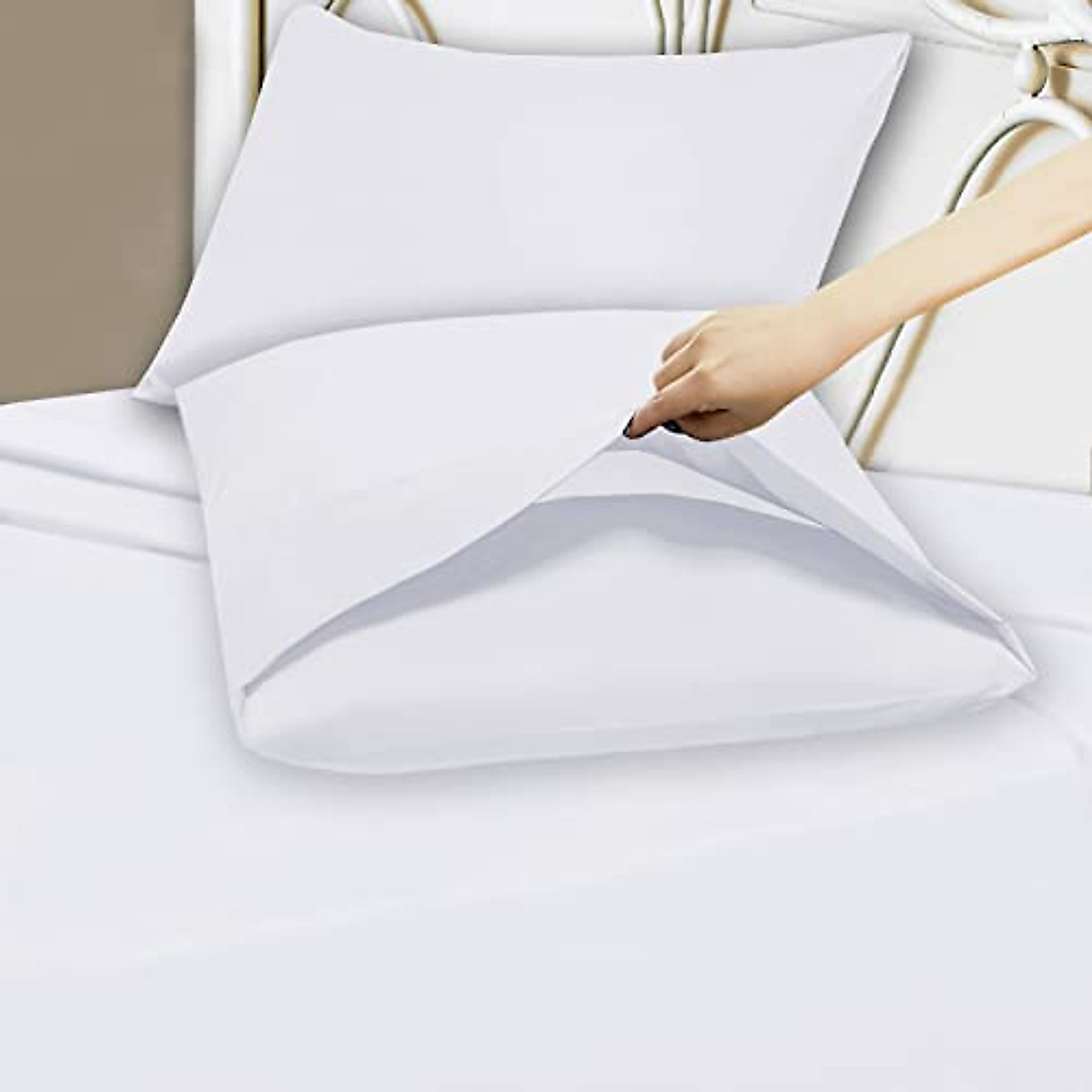 Mejoroom Queen Sheet Set - Hotel Luxury 1800 Bedding Sheets & Pillowcases - Deep Pocket Fitted Sheet, Hypoallergenic, Wrinkle& Breathable, Fade Resistant - 4 Piece (Queen,White)