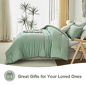 Andency Sage Green California King Comforter Set, 3 Pieces Cal King Lightweight Summer Soft Solid Bed Comforter, Oversized Fluffy Microfiber Bedding Set (104x96In, 2 Pillowcases)
