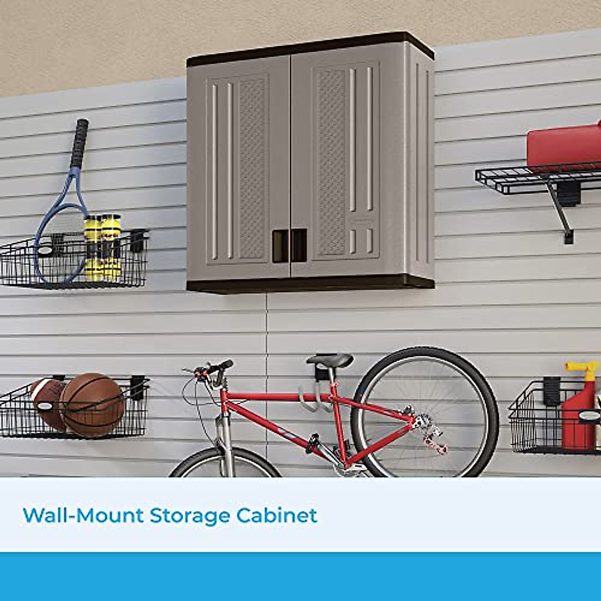 Suncast BMC3000 Cabinet-Resin Construction for Wall Mounted Garage Storage, 30.25" Organizer, Silver/Platinum