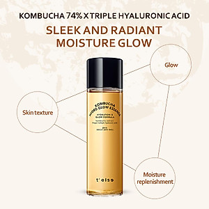 T'else Kombucha Hydro Glow Essence 5.07 fl.oz., Enriched with kombucha and triple hyaluronic acid, Radiant moisturizing essence for smooth and healthy dewy glowing skin, All Skin Type, Korean Skincare