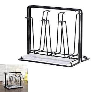 Cup Drying Rack, Glass Bottle Mug Cup Holder Metal Dish Drainer Drying Rack Mugs Storage Rack Countertop Drainer Coffee Bottles Stand with Drip Tray for 6 Cups