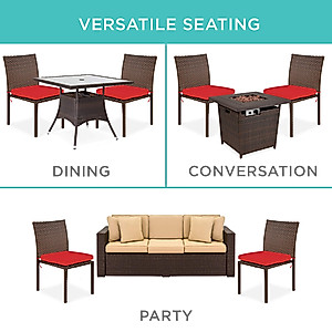 Best Choice Products Set of 4 Stackable Outdoor Patio Wicker Chairs w/Cushions, UV-Resistant Finish, and Steel Frame - Brown/Red