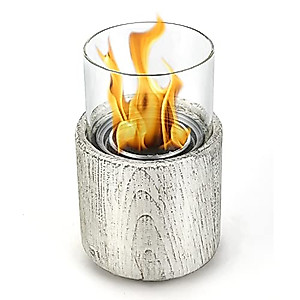 Home Zone Living Concrete Portable Tabletop Round 4.7" Mini Fire Pit Bowl, Wick Included, Indoor, Outdoor Use, Patio, Deck, Balcony Safe, Ethanol Alcohol, Smokeless, Long Burning, Fireplace, Soot Free