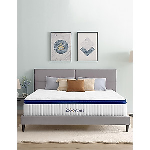 Zeelovtress King Mattress 12 Inch Gel Memory Foam Hybrid Mattress, with Medium Firm Pocketed Coils for Support, Motion Isolation and Pain Pressure Relief, Sleep Quality Improvement