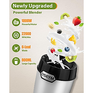 OSEYM Blender for Shakes and Smoothies, Large Size Personal Blenders for Kitchen Max 1000W High Power with Blending and Grinding, Countertop Blenders with 2 * 27 Oz & 10 Oz BPA Free Travel Cup and Lid