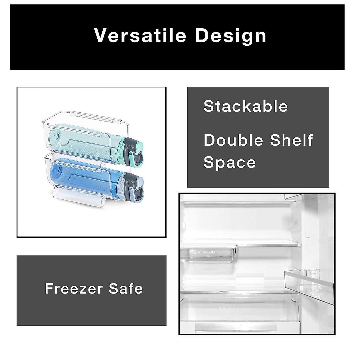 Smart Design Refrigerator Bottle Holder with Handle - Holds 750 mL - BPA Free Plastic - for Shakers, Stainless Steel, Wine - Kitchen - 8 x 4.15 Inch - Clear