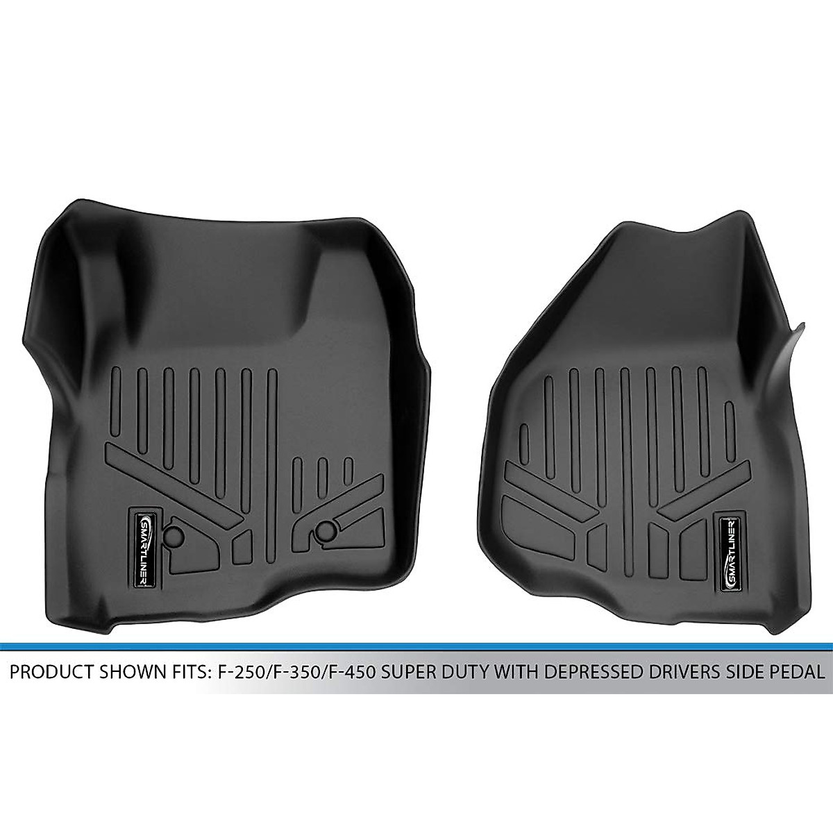 MAXLINER Floor Mats 1st Row Liner Set Black for 2011-2012 Ford F-250/F-350/F-450/F-550 Super Duty All Models with Depressed Drivers Side Pedal