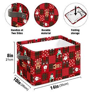 SOLONDA Large Foldable Storage Basket with Handles Closet Baskets for Organizing, Winter Snowman Snowflake Polyester Basket for Storage, Collapsible Storage Bin 10 x 14 x 8 inches