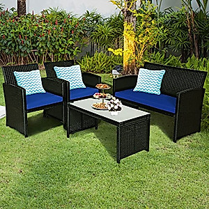 LIRUXUN 8pcs Patio Rattan Furniture Conversation Set Cushion Sofa Table Garden Loveseat Coffee Table