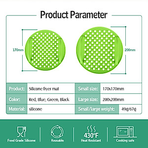 Coolnice air fryer mat - 2 PCS（Small & Large Size）Air fryer silicone liners for counter heat resistant reusable non sticky heat proof pad for kitchen baking accessory cooking utensils (BLACK)