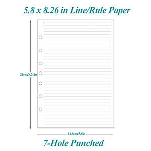 A5 Lined Refill Paper - 100 Sheets/200 Pages Loose Leaf Paper for Filofax Planner, Organizer, Binders, 7-Hole Punched, 100gsm Ruled White Pages, 5.8" x 8.2" (White)