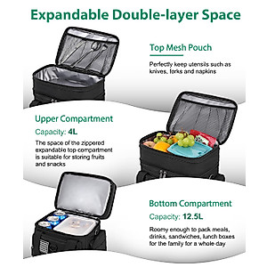 SumeStar Tactical Lunch Box for Men, Large Insulated Lunch Bag Adult, Heavy Duty Double Deck Expandable Lunch Cooler Bag Leakproof Waterproof Lunch Tote for Work Office Camping Travel - Black