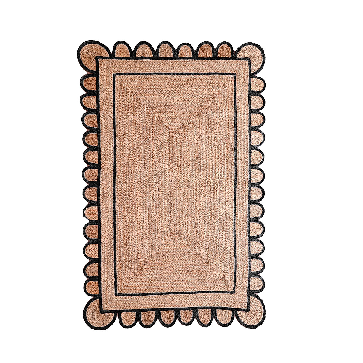 Shiv Shakti Exports Scallop Pattern Jute Bohemian Area Rug Black Scalloped Jute Area Runner Rug Black Woven Rug (Black, 4'x6' Ft / 120x180 Cm)