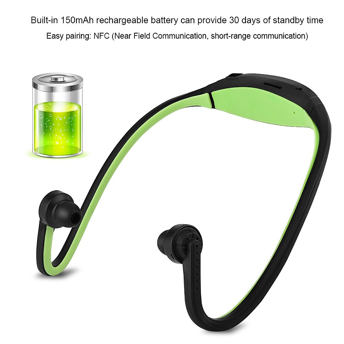 Serounder Bluetooth Headset, Sport Wireless Bluetooth 4.1 Neckband Earphone Stereo Headphones Headset w/Mic, TF Card Slot and Hands-Free Calls(Green)