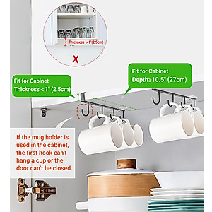 Dahey Under Cabinet Mug Holder Set of 3 Metal Coffee Mug Rack with 12 Mug Hooks, Adhesive Display Cup Holder Organizer for Cabinet Shelf Kitchen Dining Room Coffee Bar, Black